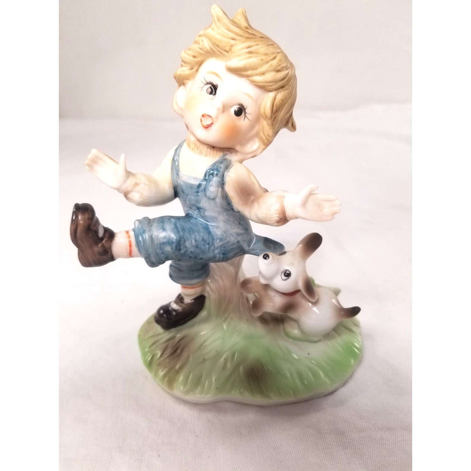 Vtg Matching Set Figurines 3 Children 1 Girl 2 Boys Geese Dog Kmart ...