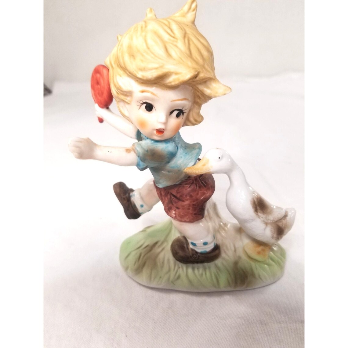 Vtg Matching Set Figurines 3 Children 1 Girl 2 Boys Geese Dog Kmart ...