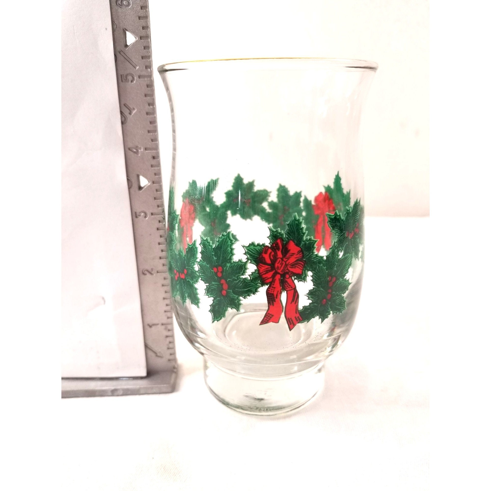 Set 8 Vintage Libbey Hurricane Shape Winter Holiday Glasses Tumblers ...