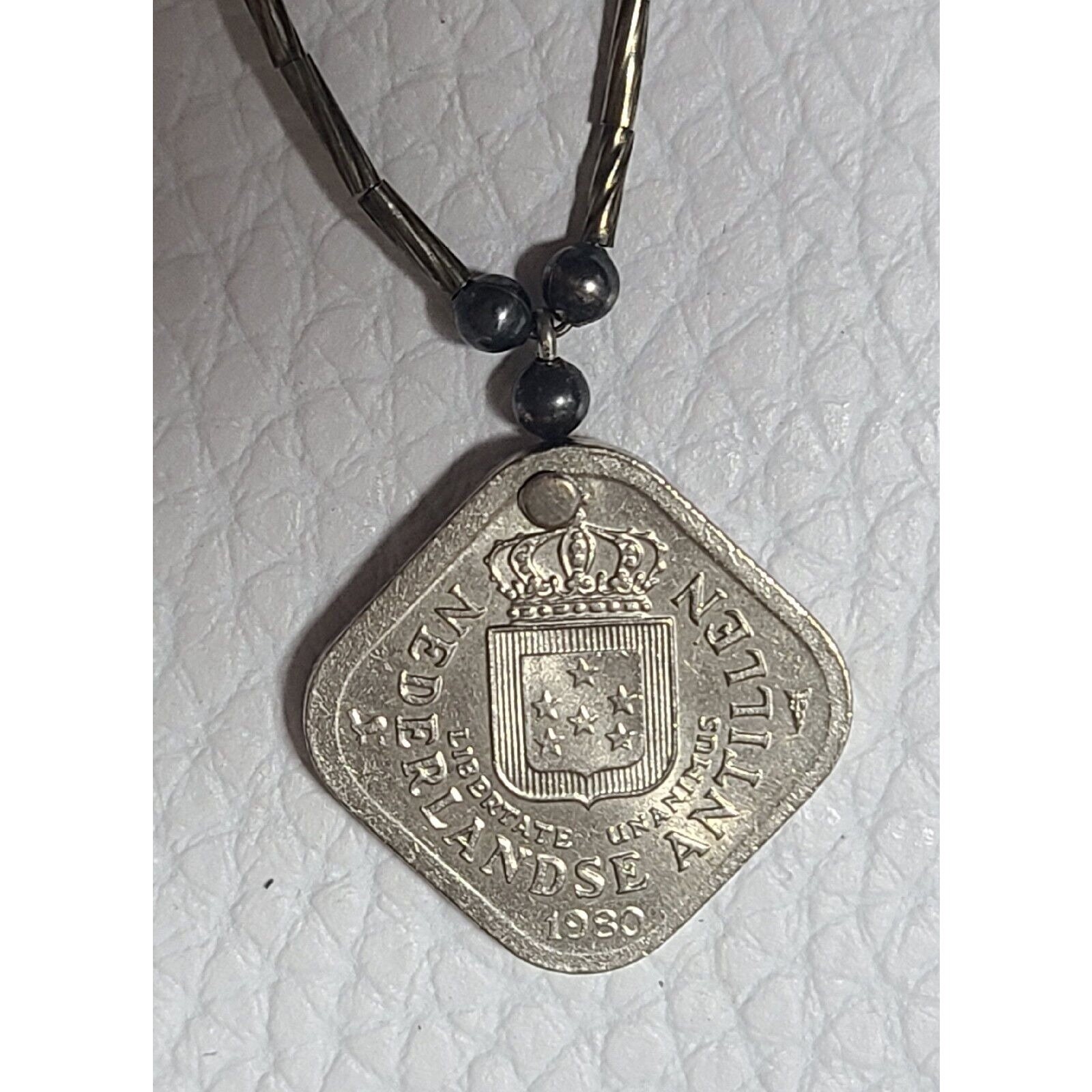 Vintage Necklace 1980 Nederlandse Antillen 5 Cent Coin Pendant Black ...