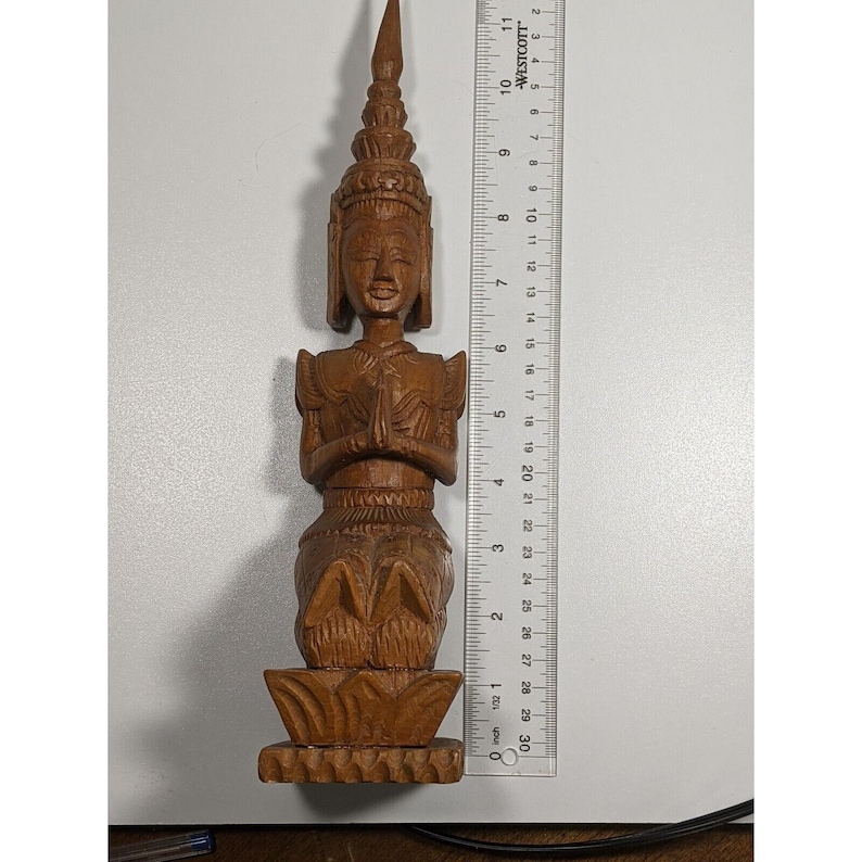 Wooden Carved Kneeling Thailand Thai Princess Tribal Goddess Praying ...