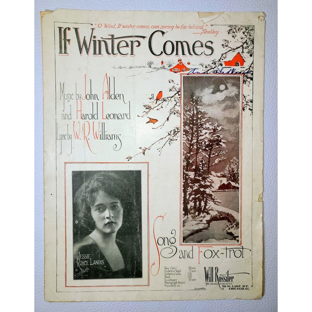 Antique 1922 "if Winter Comes" Alden/leonard/williams Piano Voice Sheet ...