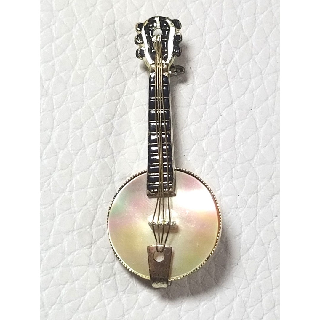 Vintage Germany Pin Lute Banjo White Mother of Pearl Stone 1.75 Inch - Etsy