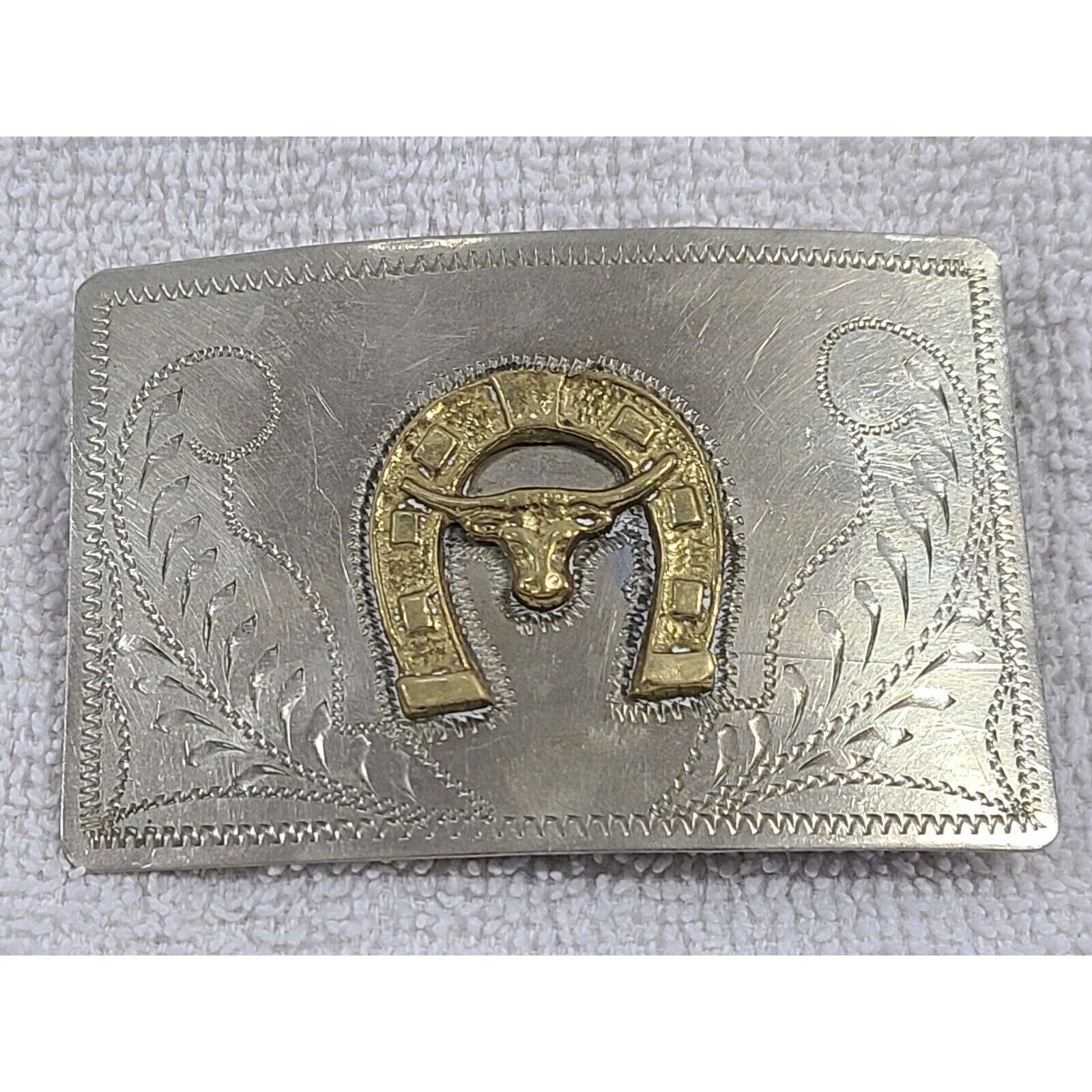 Vintage Western Cowboy Dual Tone Longhorn Steer Belt Buckle Sterling ...