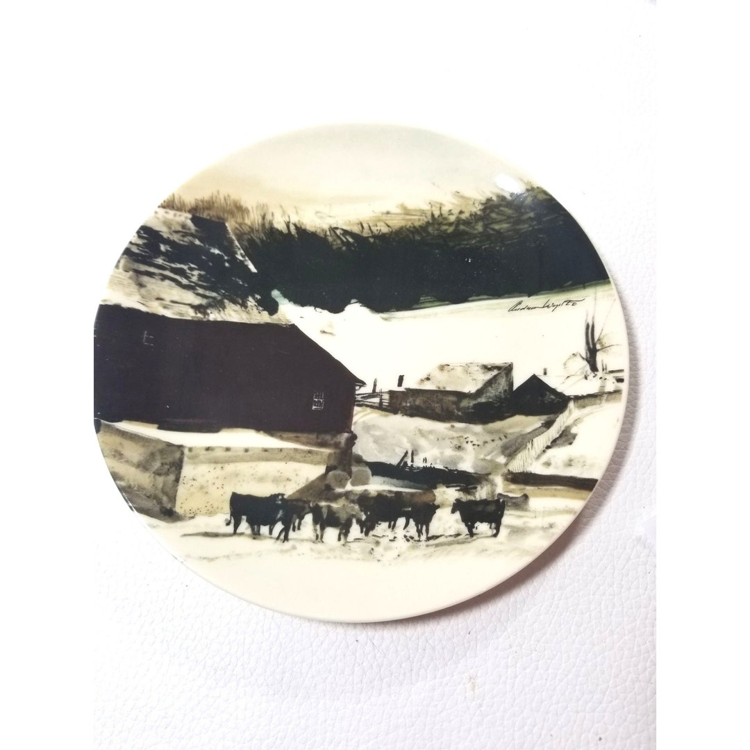 1971 Andrew Wyeth Plate Georg Jensen the Kuerner Farm USA Black White ...