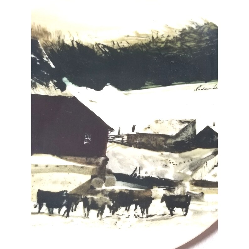 1971 Andrew Wyeth Plate Georg Jensen the Kuerner Farm USA Black White ...