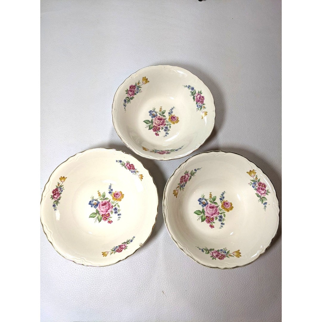 Scio-ohio Hazel Serving Bowls Set 3 Floral Rose Gold Scalloped Edging ...