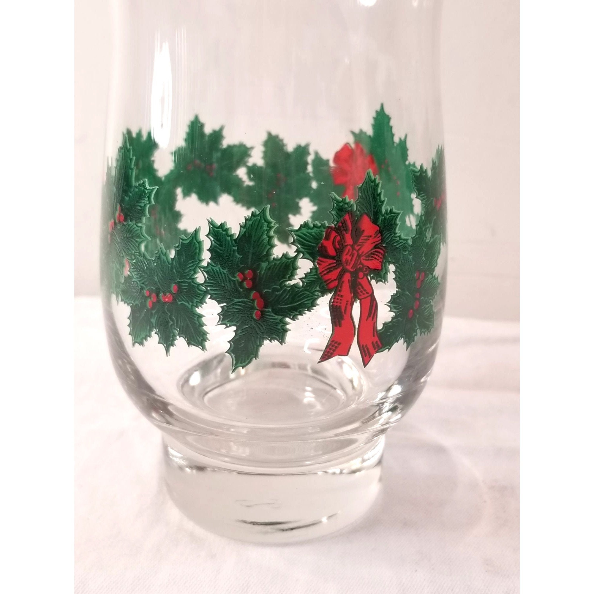 Set 8 Vintage Libbey Hurricane Shape Winter Holiday Glasses Tumblers ...