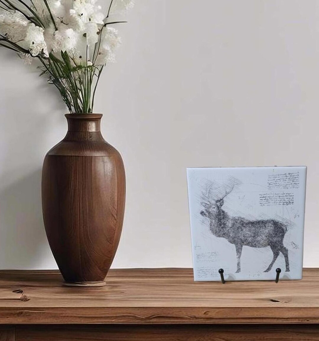 Laser Engraved Stag Deer 6" Ceramic Tile Art Decor Fabric Backed One of ...