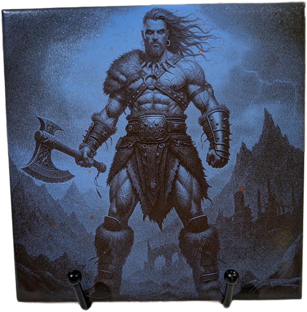 Barbarian Warrior Tile 6x6" | Fantasy Art Decor | Viking Axe Gift | RPG ...