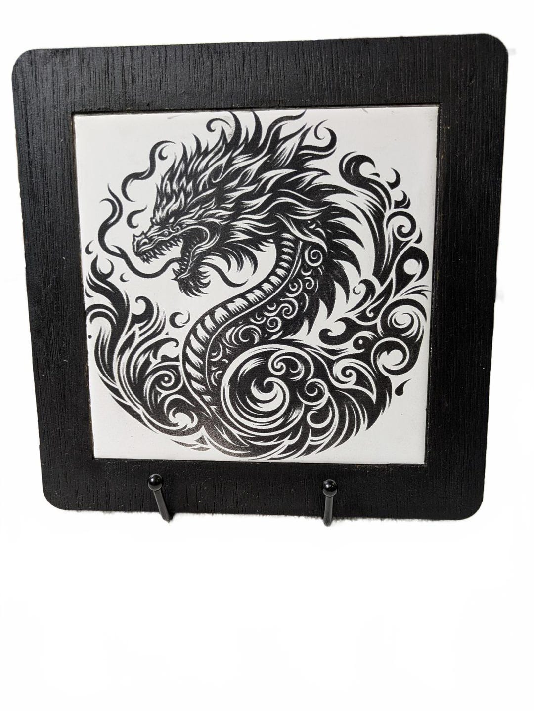 Permanent Laser Engraved Dragon Art Tile 6" Sq - Framed Ceramic W ...