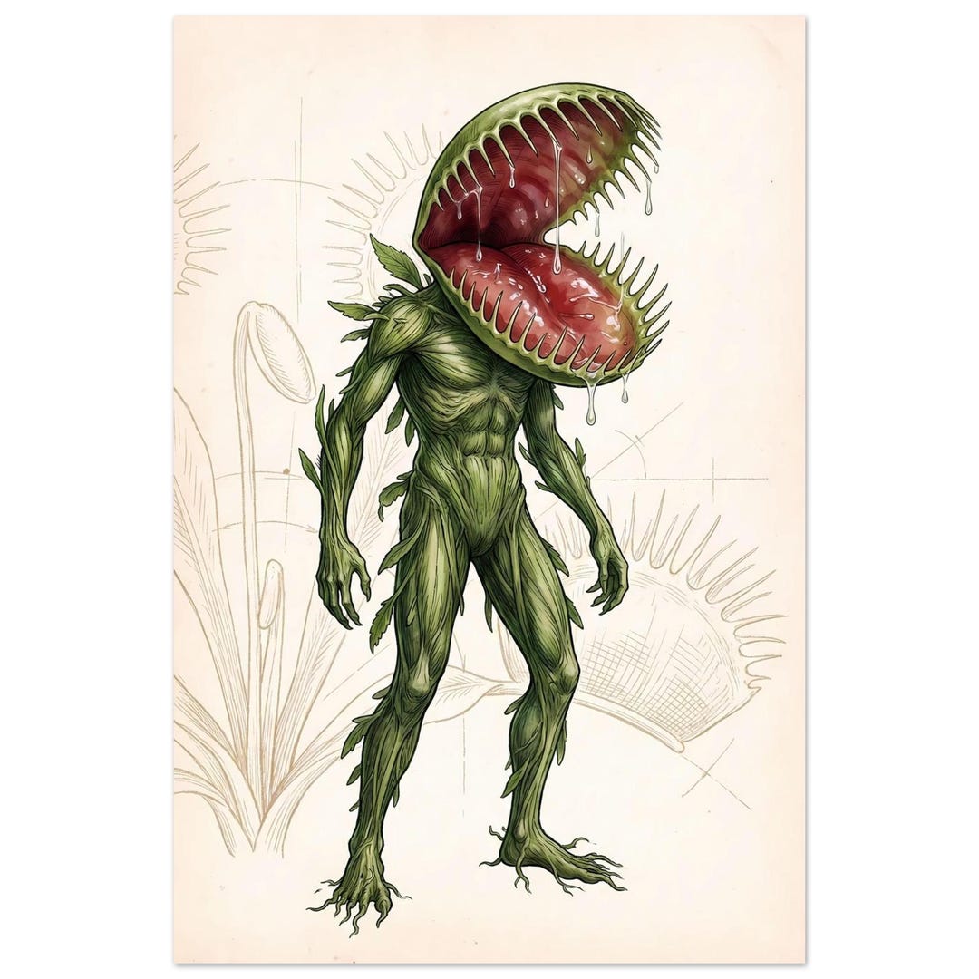 Venus Flytrap Monster Art Vintage Look Botanical Horror Poster - Etsy