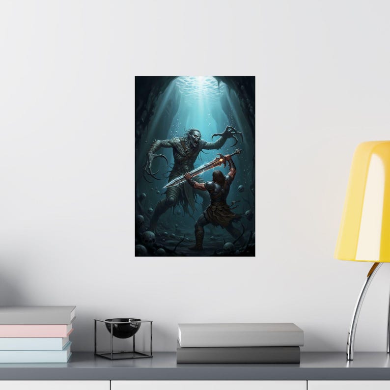Beowulf in Grendel's Lair Poster | Anglo-saxon Epic Fantasy Art Print ...