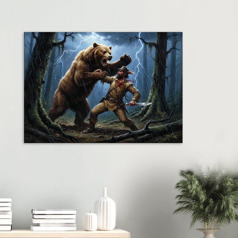 Davy Crockett Fighting Bear Poster American Frontier Folklore - Etsy