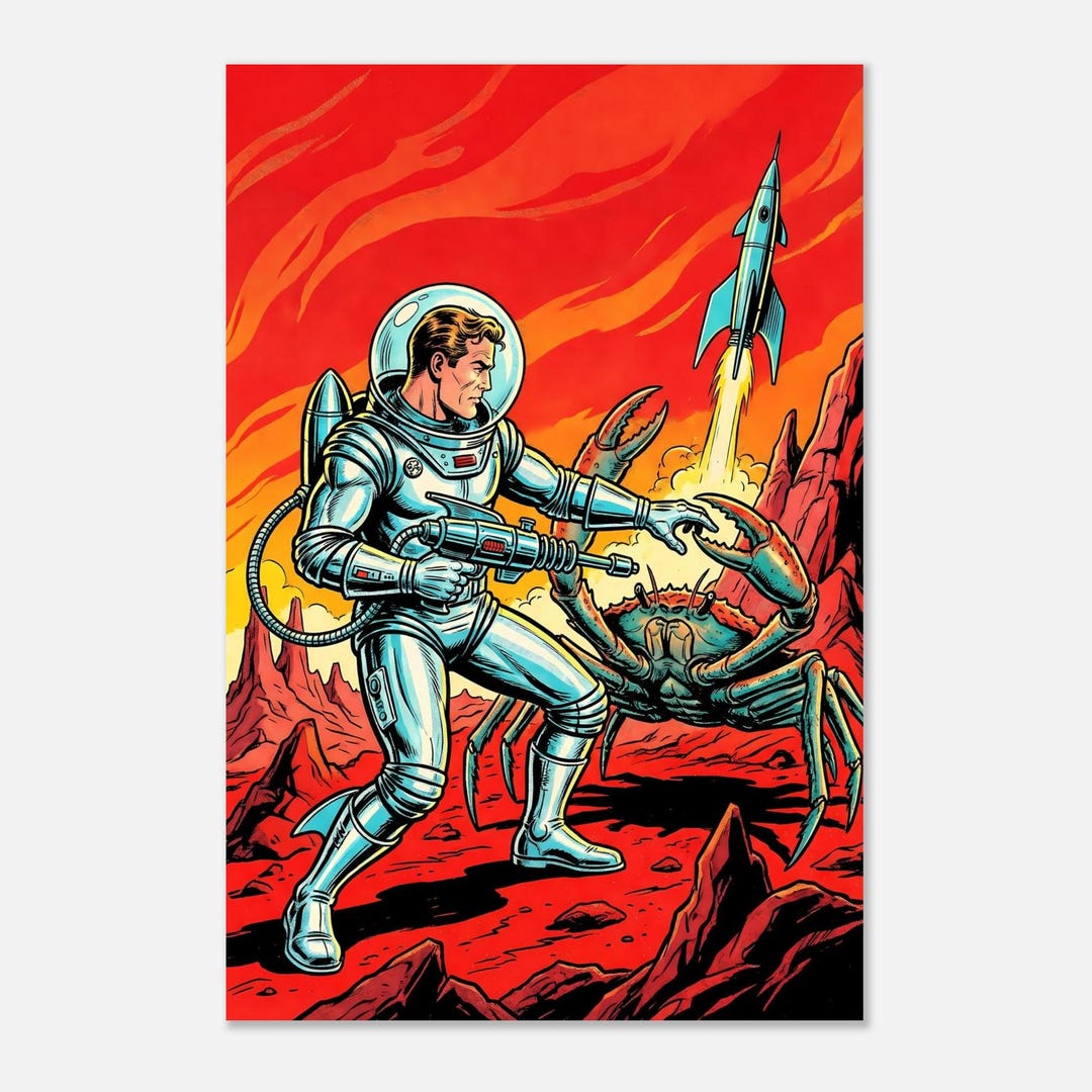 Retro Sci-fi Poster Space Ranger Alien Crab Art Print Atomic Age Wall ...