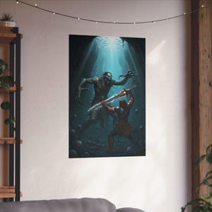 Beowulf in Grendel's Lair Poster | Anglo-saxon Epic Fantasy Art Print ...