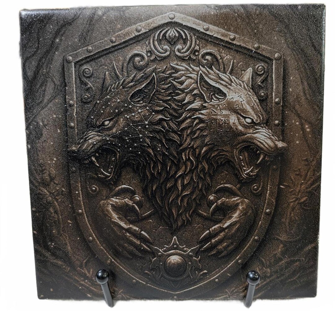 6" Laser Engraved Ceramic Tile Heraldry Crest Wolves Emblem Fabric ...