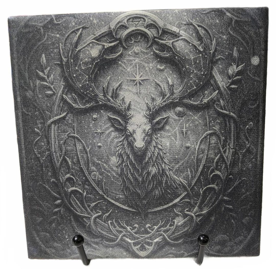 Laser Engraved Ceramic Tile 6" Stag Deer Fantasy Wildlife Art Decor ...