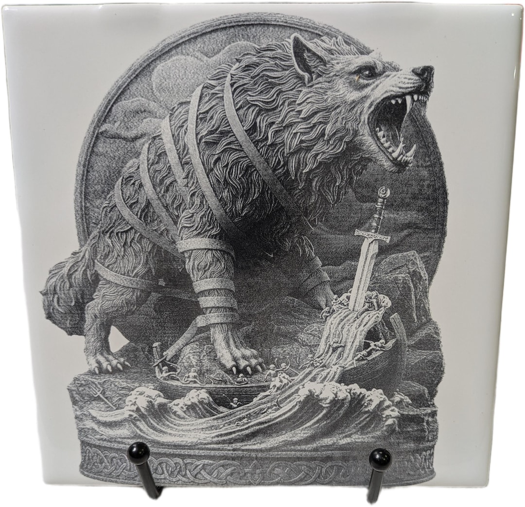 Fenrir Wolf 6" Laser Engraved Ceramic Tile With Fabric Backing Plaque ...