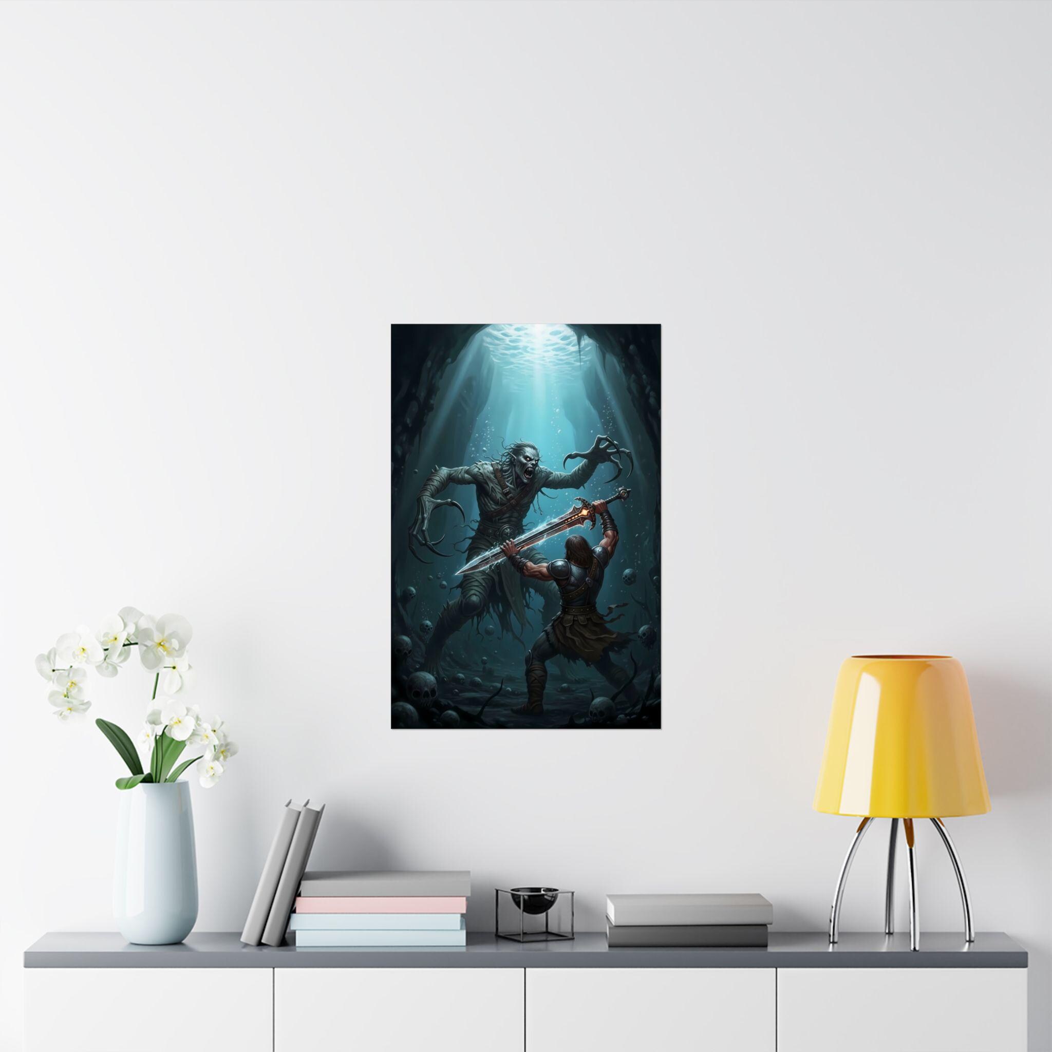 Beowulf in Grendel's Lair Poster | Anglo-saxon Epic Fantasy Art Print ...