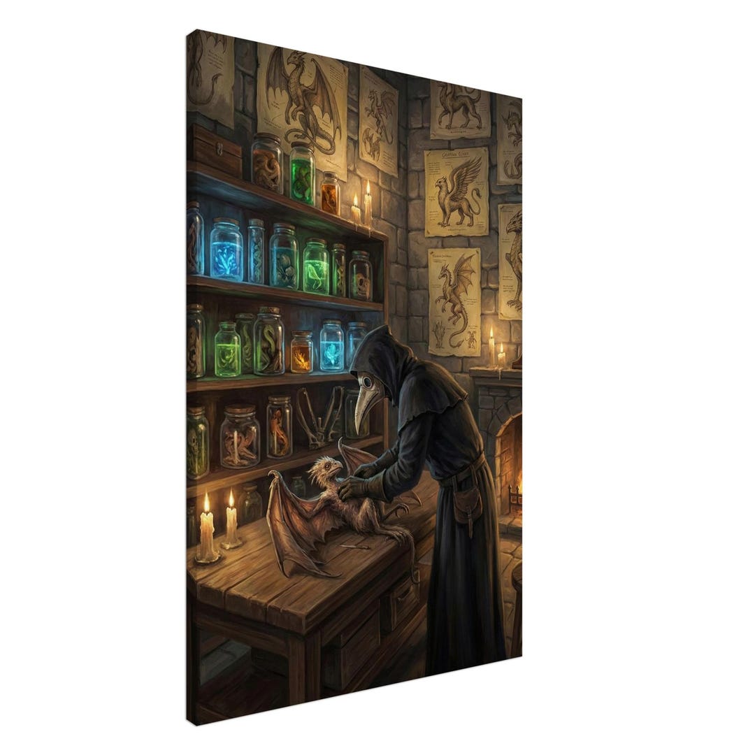 Plague Doctor Dragon Lab Canvas Print - Dark Academia Fantasy Art - Etsy