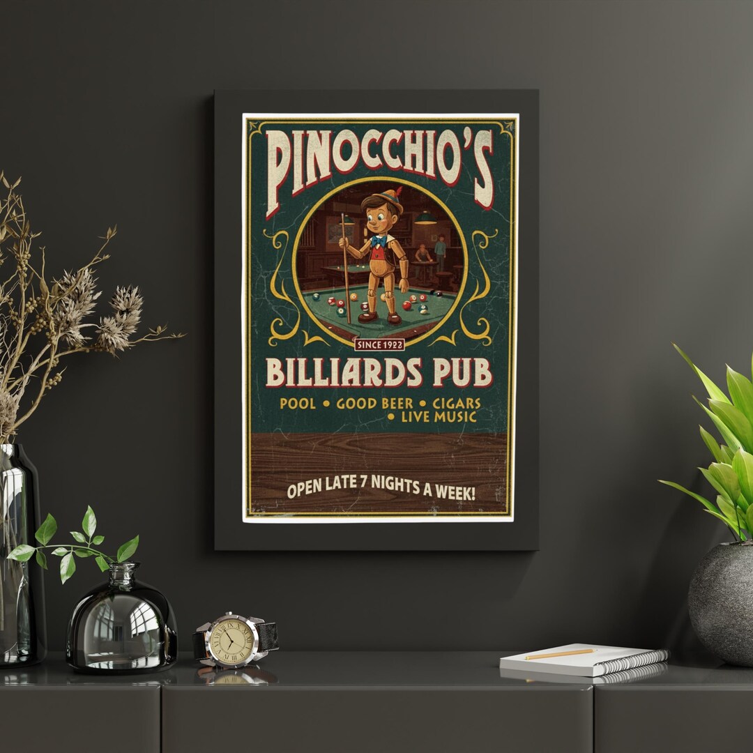 Vintage Look Pinocchio Billiards Poster Print - Etsy