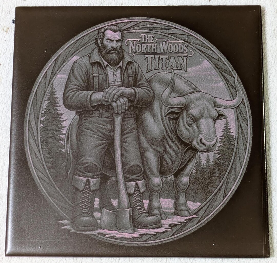 Lumberjack Paul Bunyan Bull Axe Engraved Ceramic Tile 6x6 North Woods ...