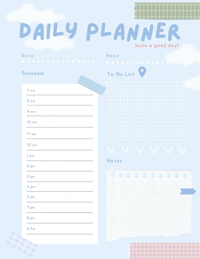 Blue Digital Daily Planner - Etsy
