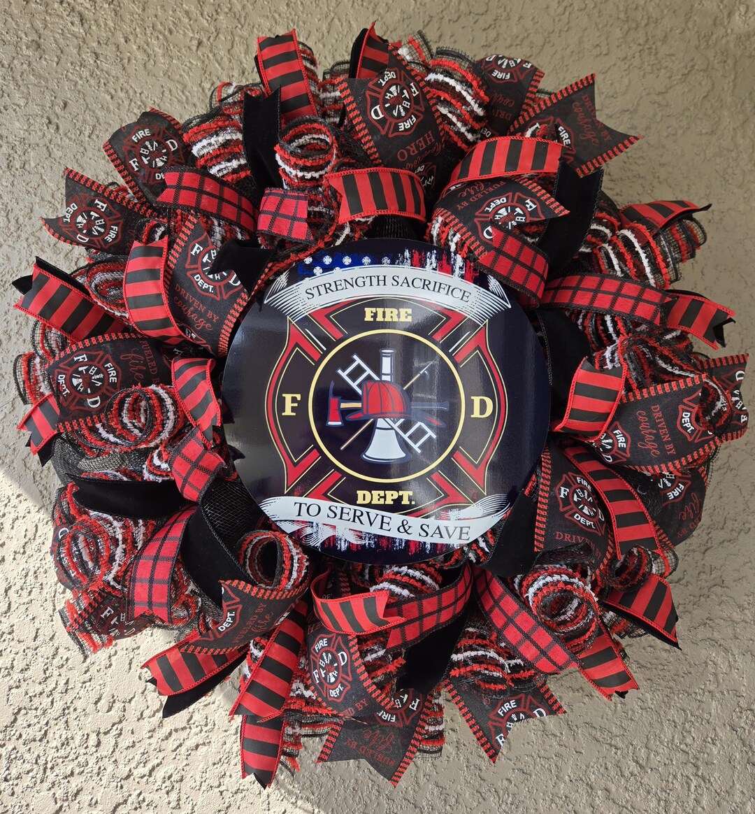 Firefighter Wreath, Firefighter Decor, Fireman Wreath, Fire Department ...