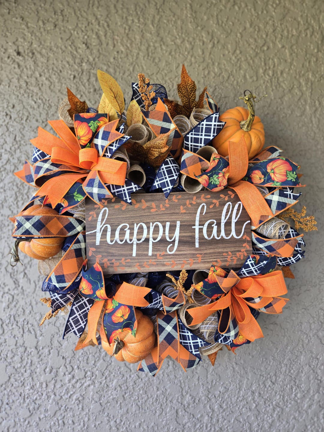 Happy Fall Wreath, Fall Deco Mesh Wreath, Pumpkin Wreath for Front Door ...