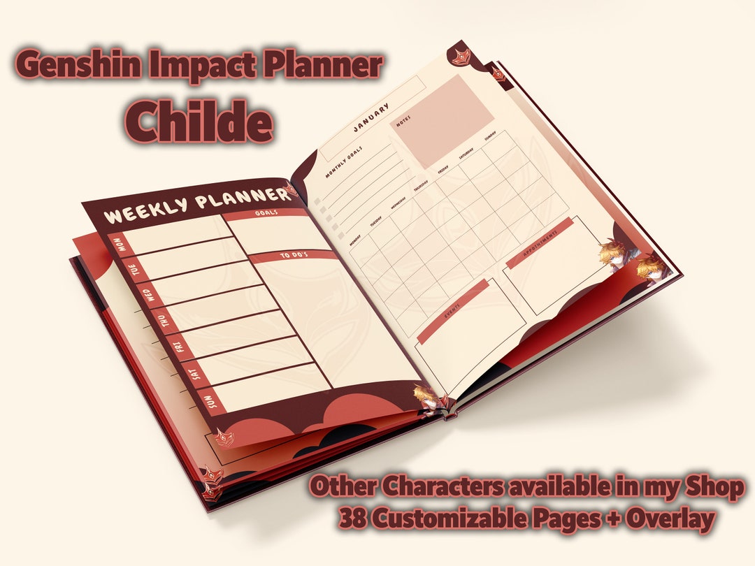 Genshin Impact Childe Planner, Notebook-38 Pages for Goodnotes, iPad or ...