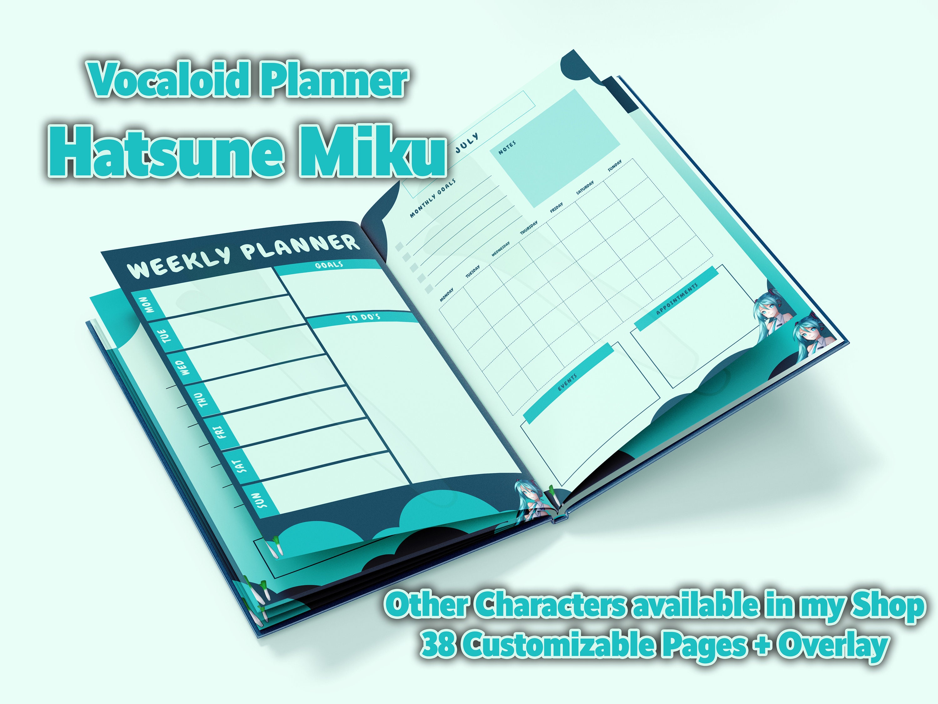 Vocaloid Hatsune Miku Planner, Notebook-38 Pages for Goodnotes, iPad or ...