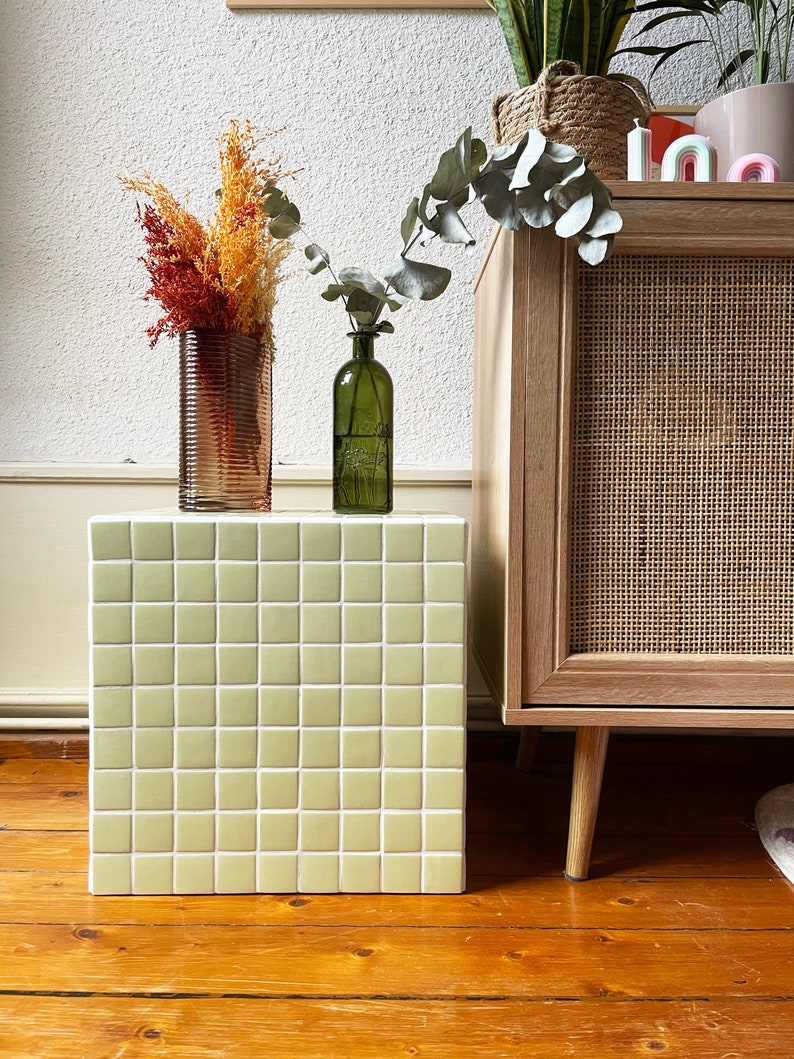 Cube mosaïque 38 cm x 38 cm, carrelé, table basse, d'appoint tiled side table mosaic cube déco ...