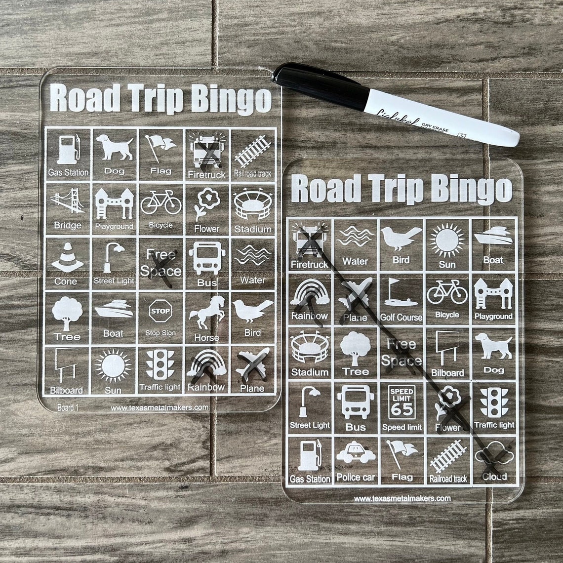 Acrylic Car Bingo Game, Dry Erase Back Seat Bingo Set of 2 or 4 Boards ...