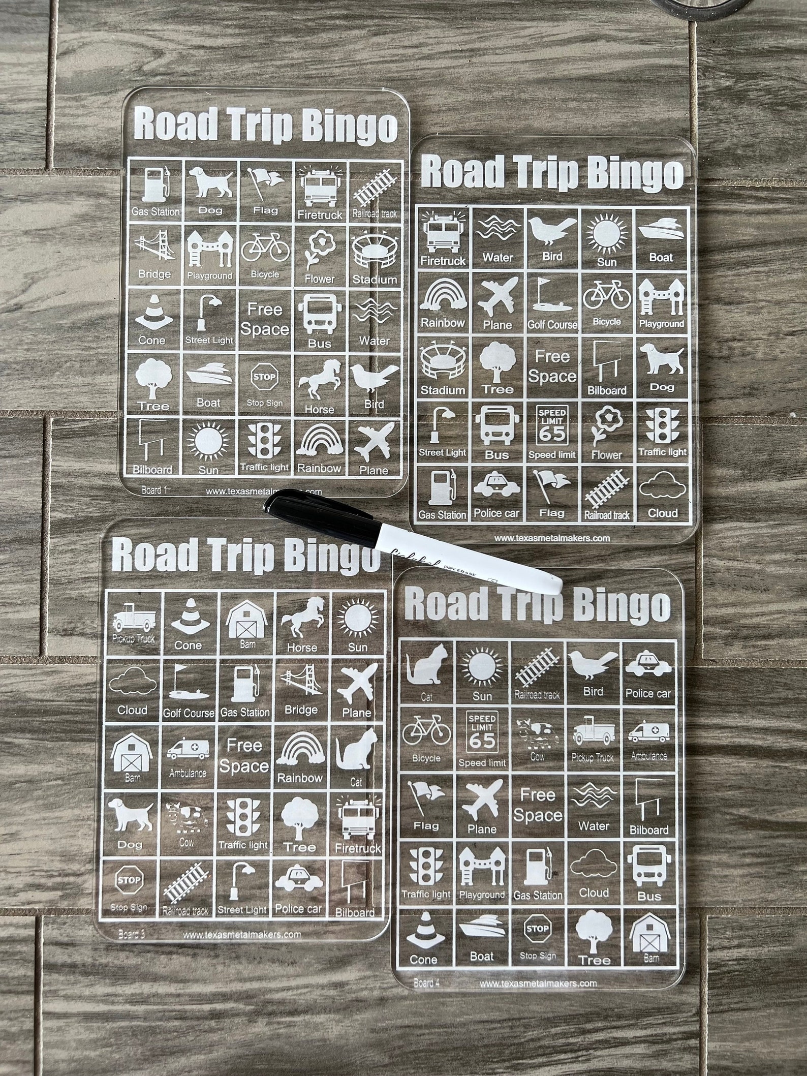 Acrylic Car Bingo Game, Dry Erase Back Seat Bingo Set of 2 or 4 Boards ...