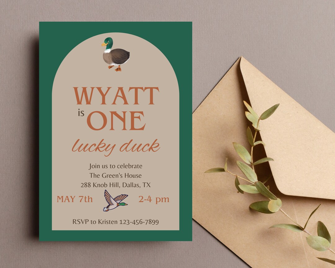 Lucky Duck First Birthday Invitation | Mallard Duck Birthday Invitation ...