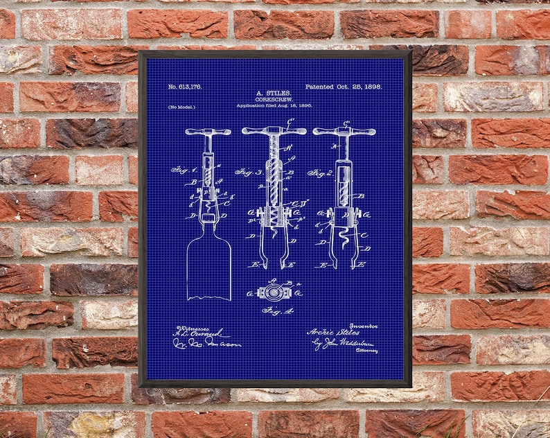 Corkscrew Patent Print - Digital Download - 7 Different Backgrounds ...