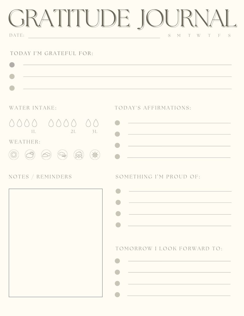 Printable Gratitude Journal, PDF Printable/editable, Journal, Planner ...