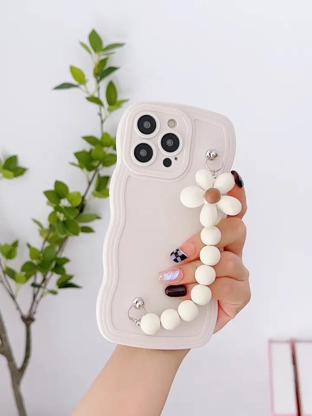 Solid Aesthetic Beige Wavy Frame Phone Case With Lanyard - Etsy