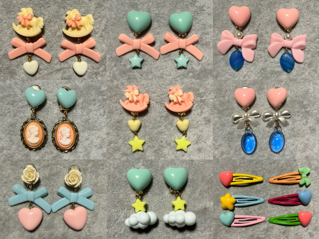 Handmade Clip Earrings and Hair Clips（kidcore/weirdcore/ Nostalgia/80s ...