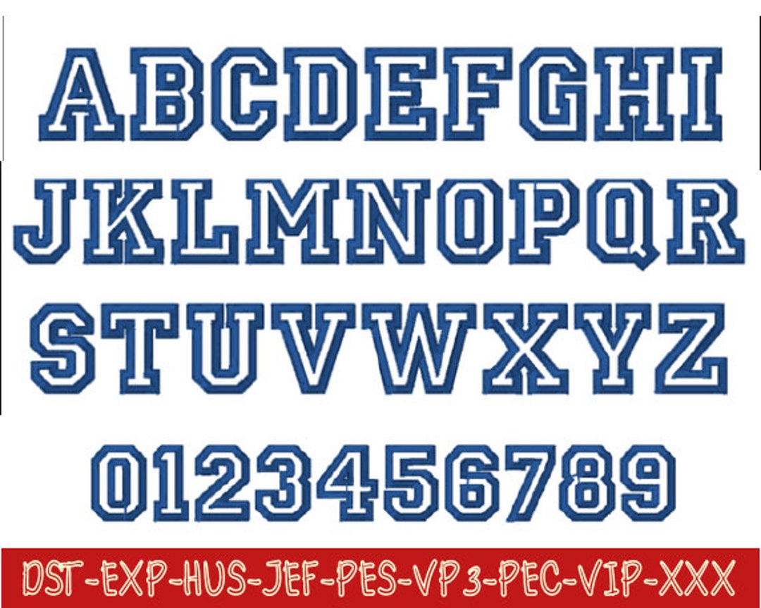 Varsity Digital Embroidery Font A to Z, Numbers, Varsity Embroidery ...