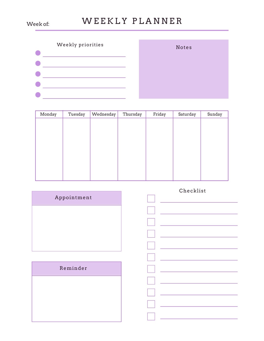 Purple Weekly Planner - Etsy
