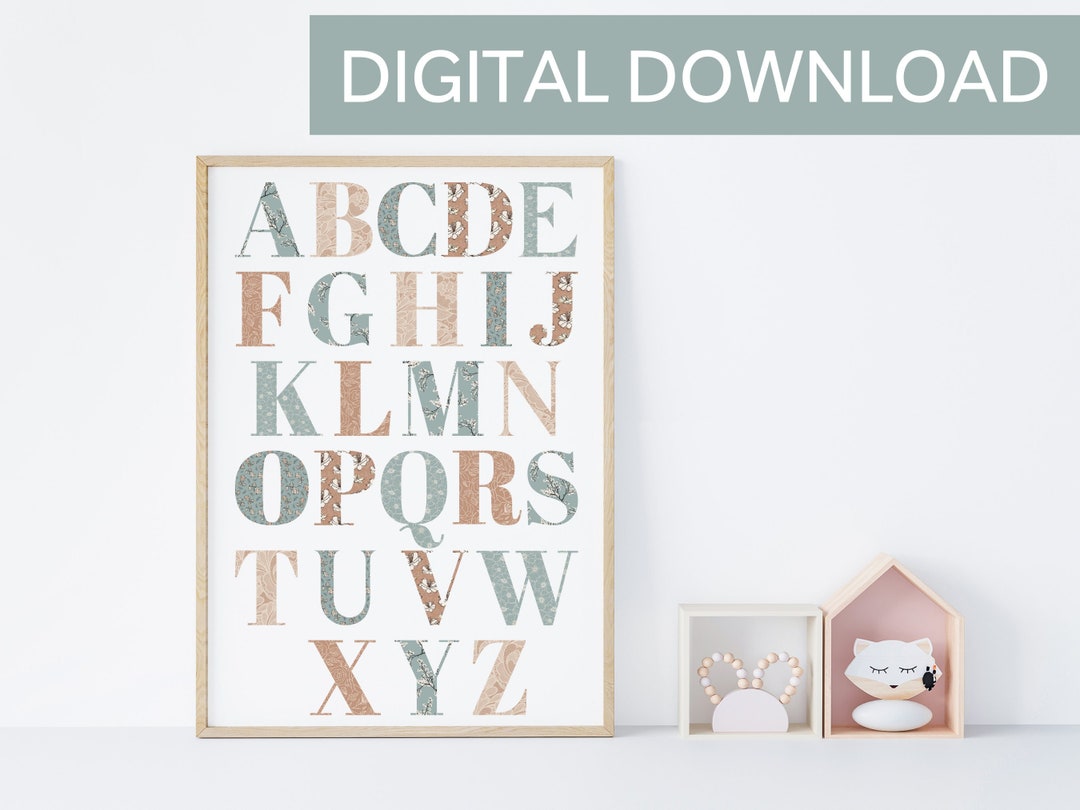 Boho Alphabet Wall Art | Printable Poster | Floral Nursery Art Digital ...