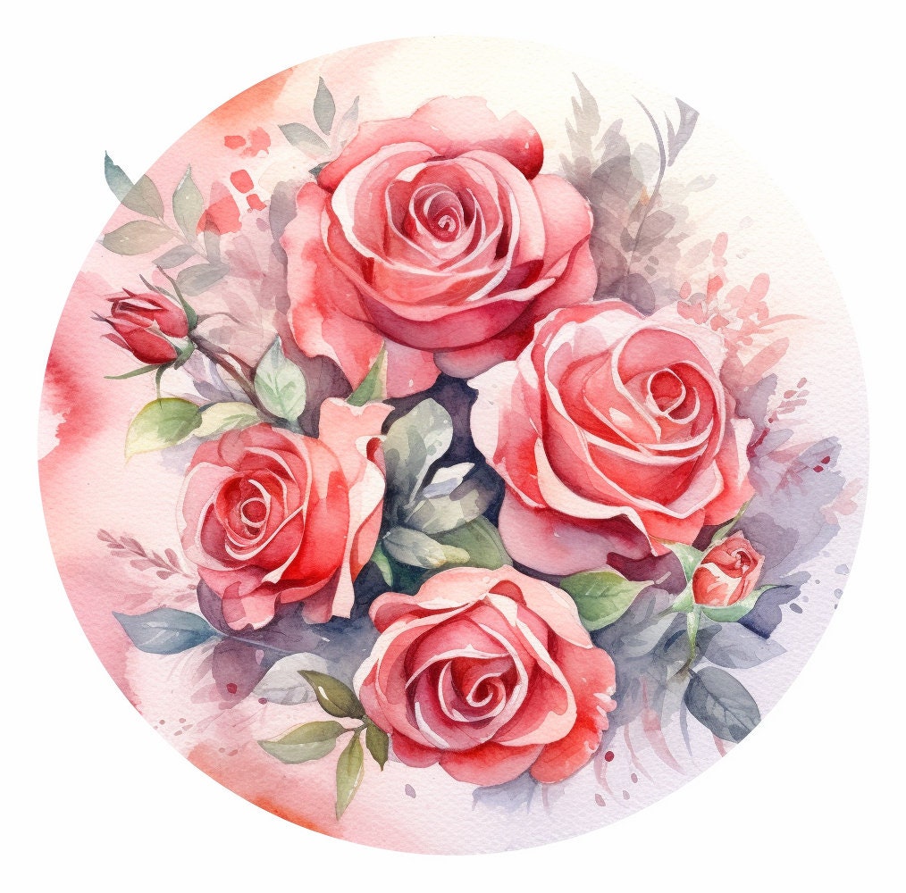 Beautiful Watercolor Red Roses Clipart Bundle: Set of 5 Digital Jpgs ...