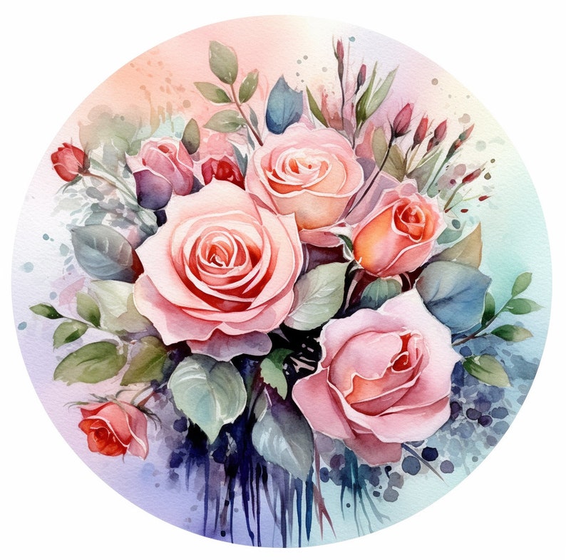 Beautiful Watercolor Red Roses Clipart Bundle: Set of 5 Digital Jpgs ...