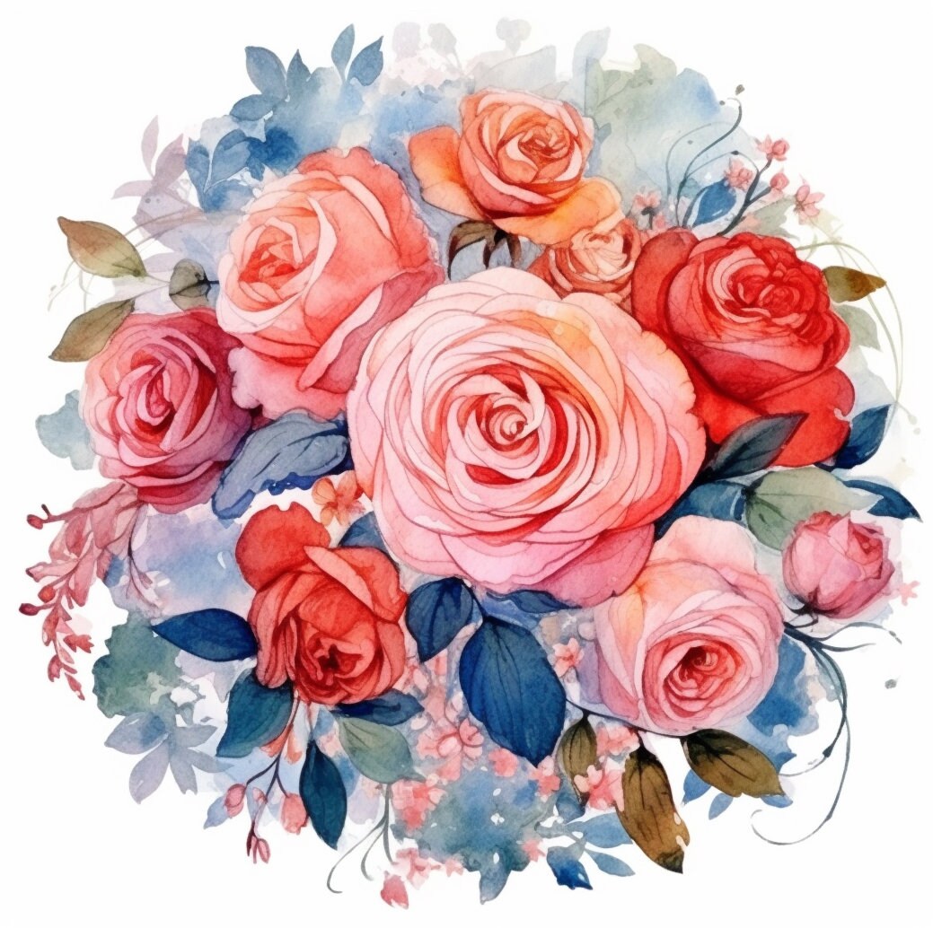 Beautiful Watercolor Red Roses Clipart Bundle: Set of 5 Digital Jpgs ...