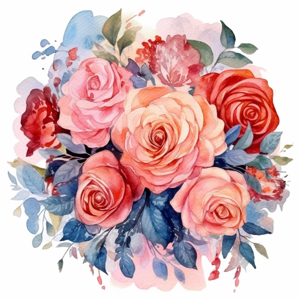 Beautiful Watercolor Red Roses Clipart Bundle: Set of 5 Digital Jpgs ...