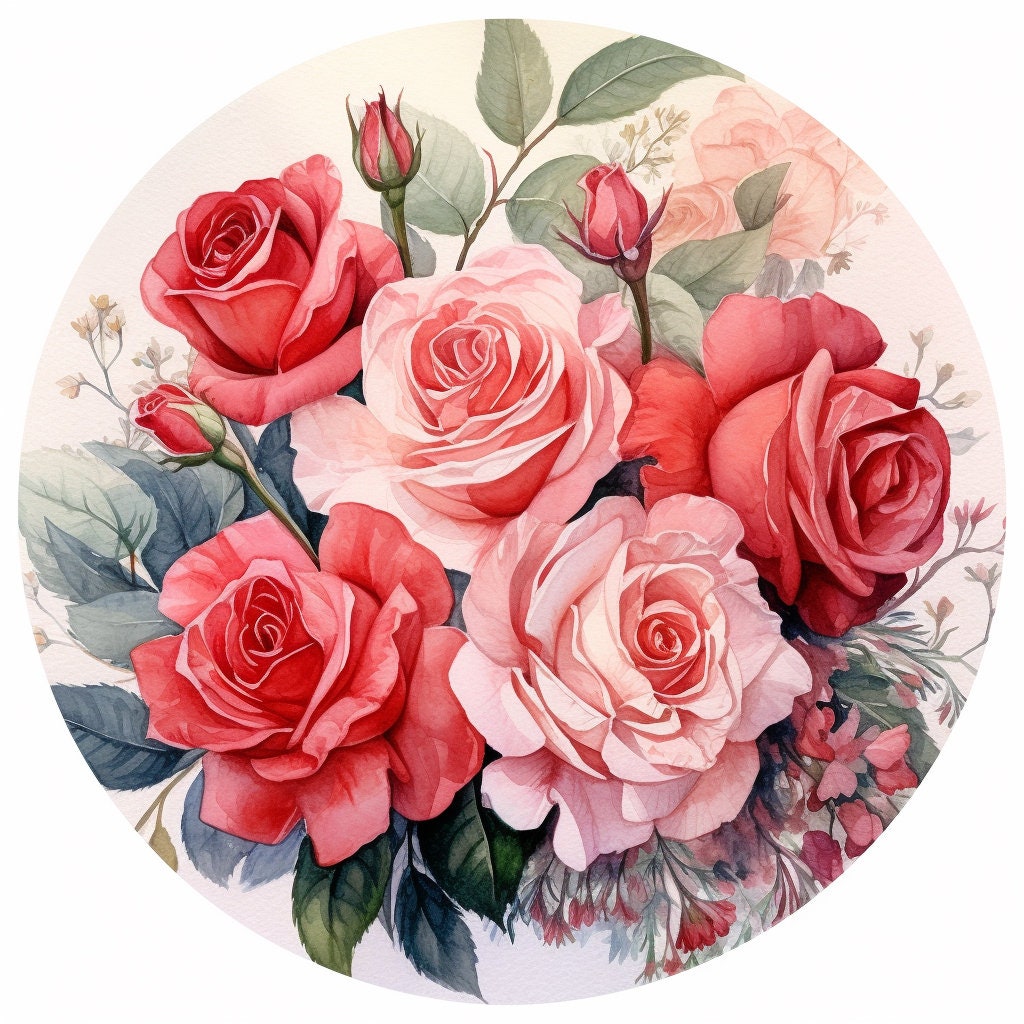 Beautiful Watercolor Red Roses Clipart Bundle: Set of 5 Digital Jpgs ...