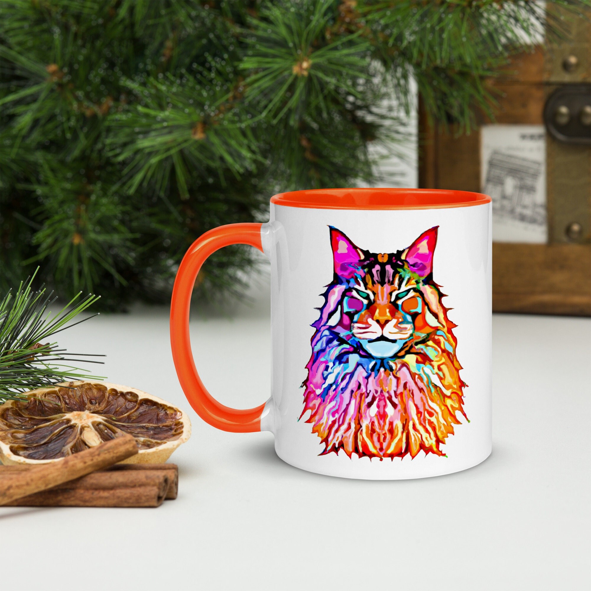 Maine Coon Cat Neon Coffee Mug, Color Inside, 11 Oz Maine Coon Mug Gift ...
