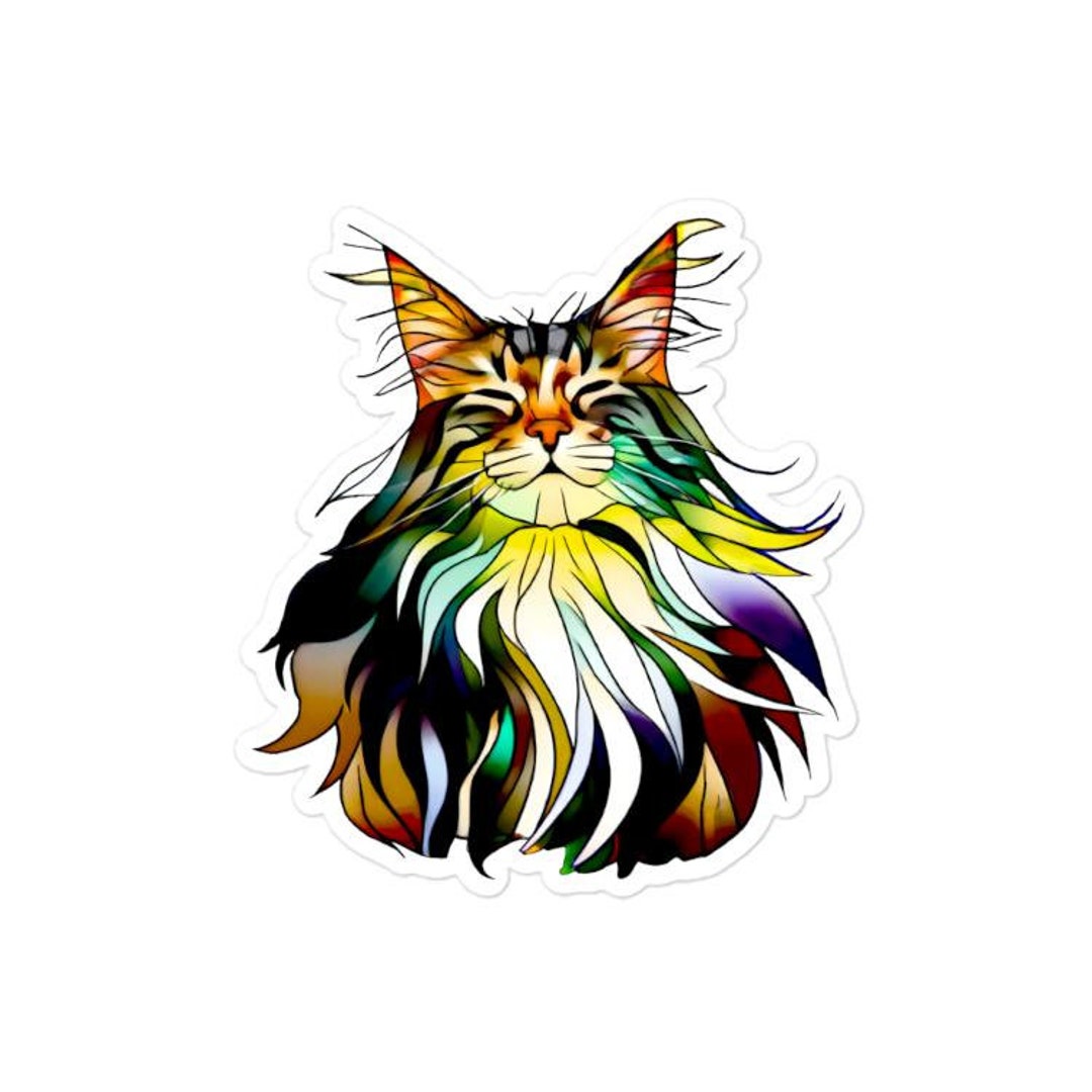 Maine Coon Cat Vinyl Sticker, 4x4 Cool Cat Sticker Cat Laptop Sticker ...